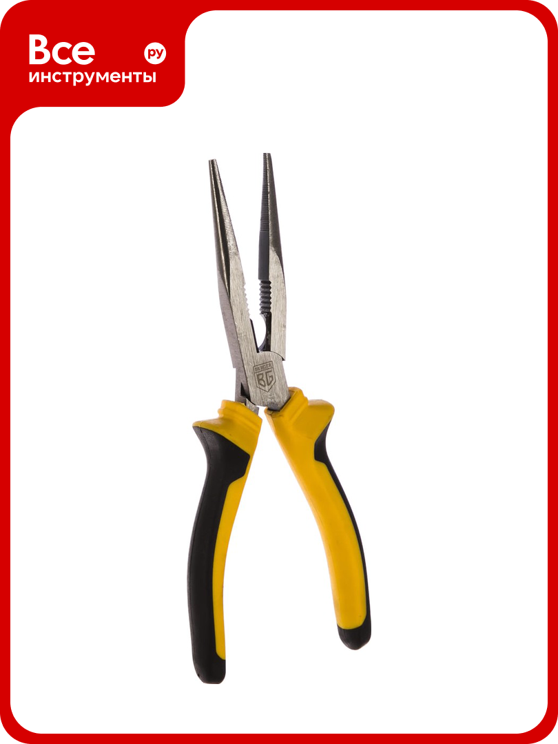 Длинногубцы Berger BG1165, профессиональные, прямые губки из CrV, двухкомпонентные рукоятки‑чехлы, с режущей кромкой