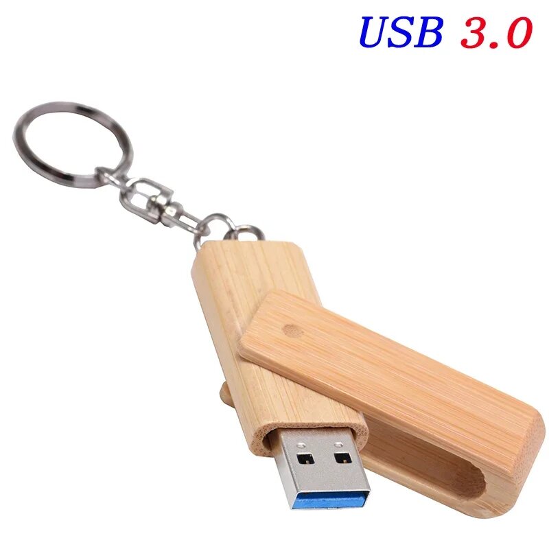 Высокоскоростной 128 ГБ USB 3.0 флэш-накопитель с бесплатной лазерной гравировкой логотипа, деревянный вращающийся флэш-накопитель 4 ГБ, 8 ГБ, 16 ГБ, 32 ГБ, флэш-накопитель, подарок, Bamboo -with chain, 32 Гб