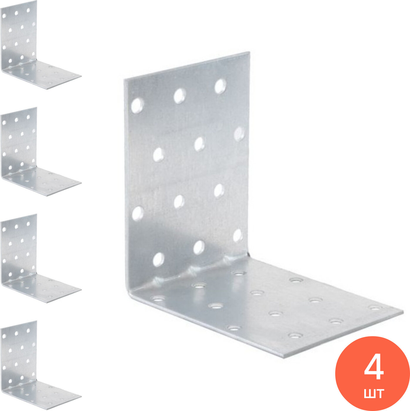 Крепежный уголок Rock Solid Connection / Рок Солид Конекшн усиленный, из оцинкованной стали, серый, 80х80х60х1.5мм / строительство и ремонт (комплект из 4 шт)