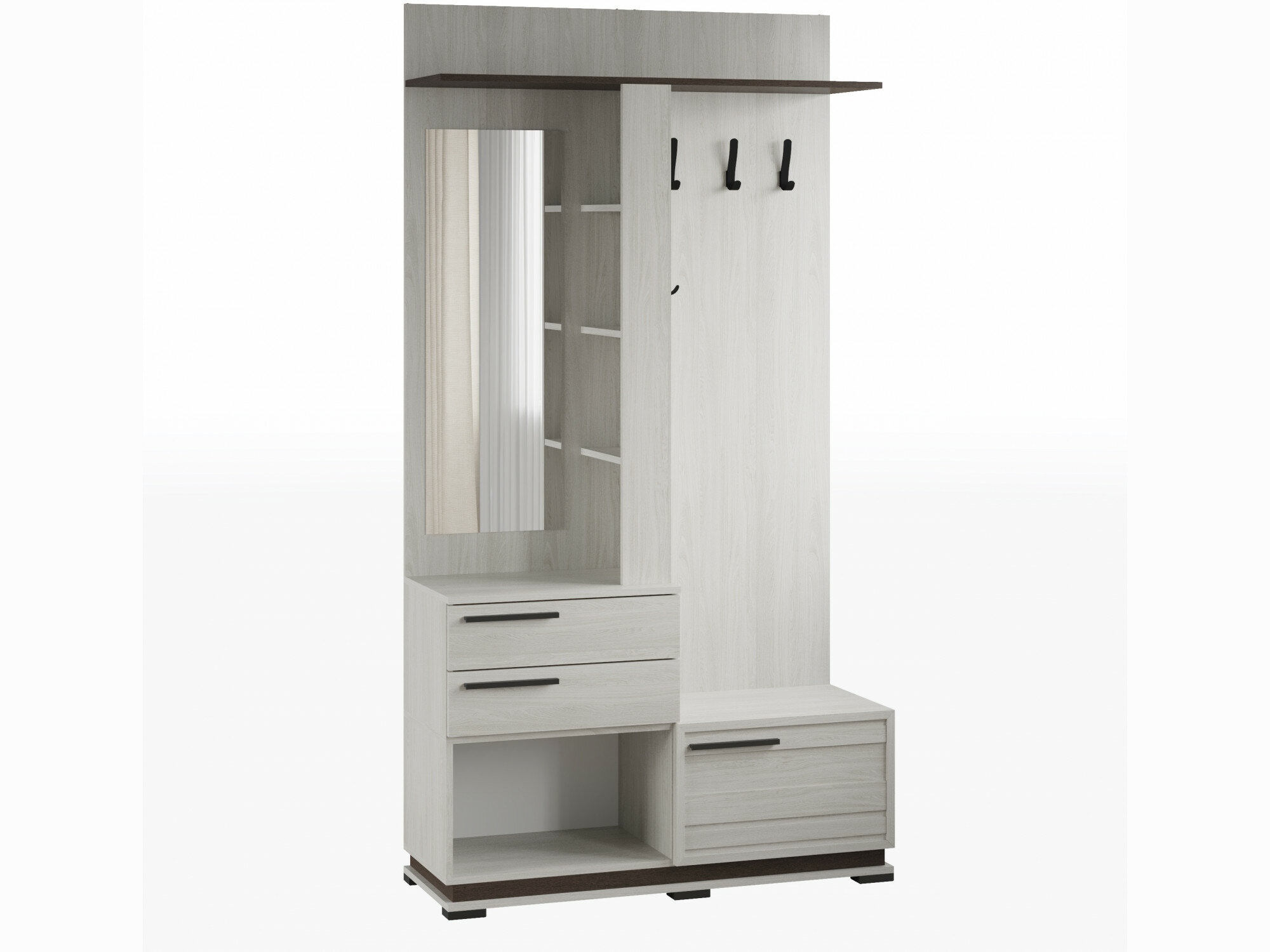 Центральная секция для прихожей, с зеркалом, Ясень анкор светлый/Венге