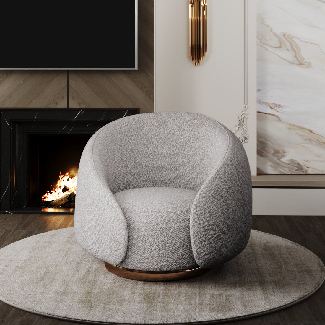 Кресло в современном стиле мягкое ROTONDO на поворотном диске 360