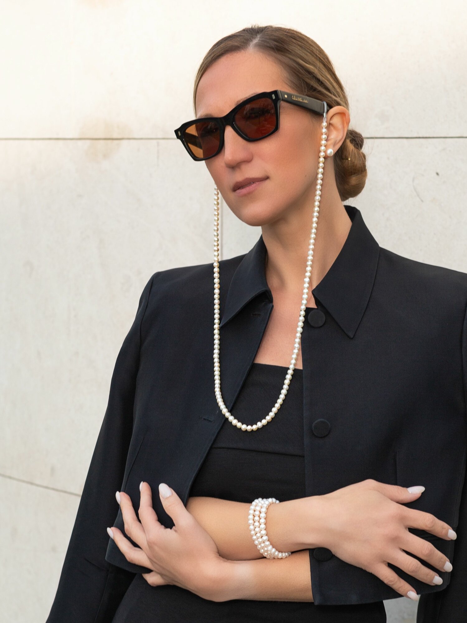 LILIANASPEARL Нить цепочка для очков из белого культивированного речного жемчуга