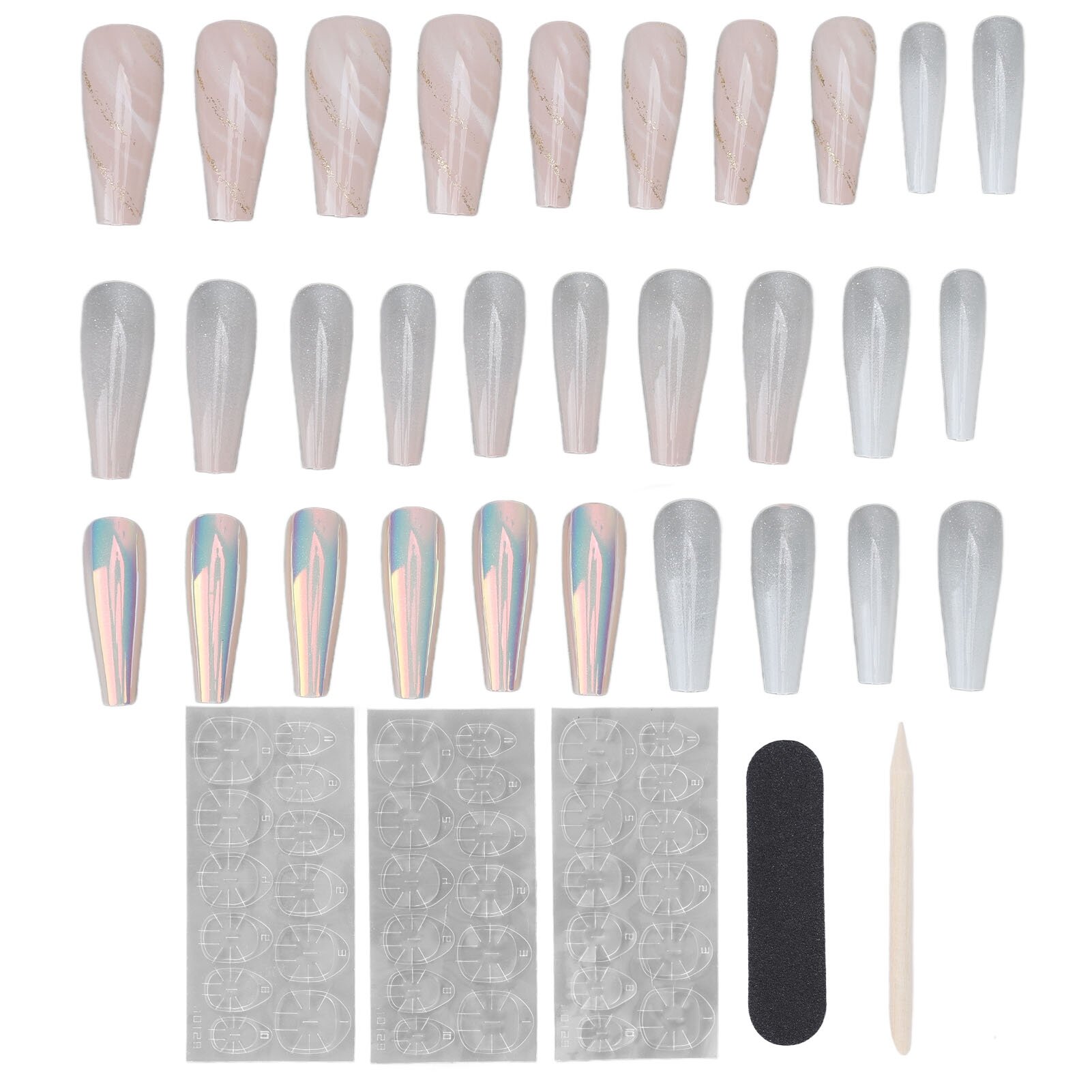 30шт -фальшивые гвозди Женщины девочки длинные блестящие модные изысканные фальшивые ногти, установленные для праздничной вечеринки 0070-05