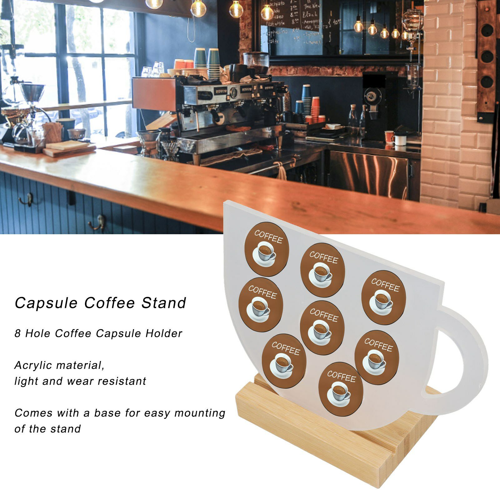 Подставка для кофе в капсулах с 8 отверстиями, акриловый держатель для хранения кофейных капсул в форме чашки с бамбуковым основанием