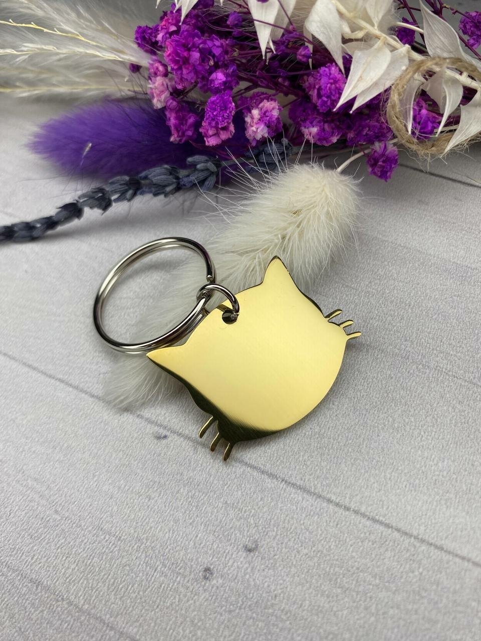 Кулон адресник, хромированный, в виде кошки, золотой