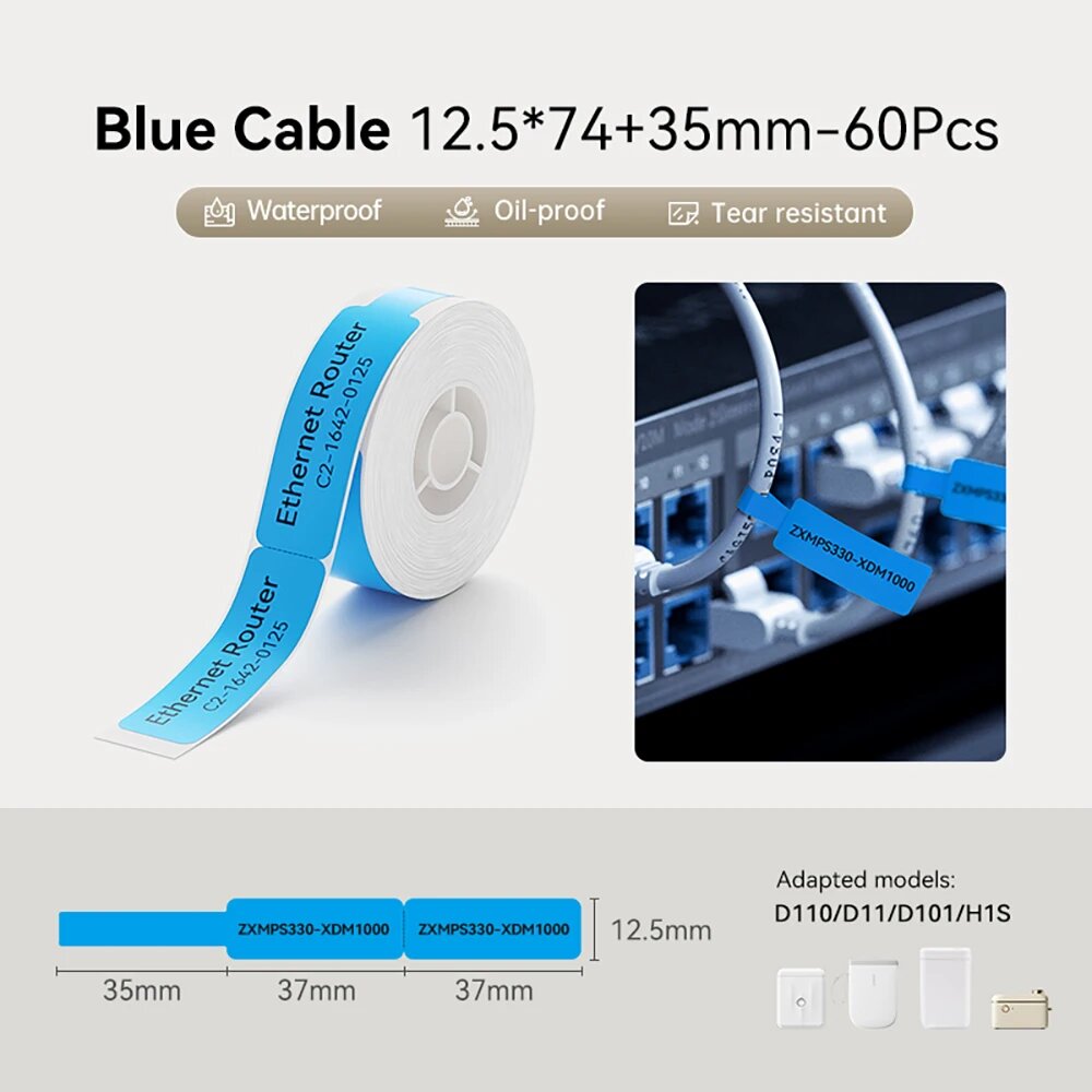 Niimbot B18 Белый Термотрансферный Принтер Этикеток Синий, Blue Cable-1Roll