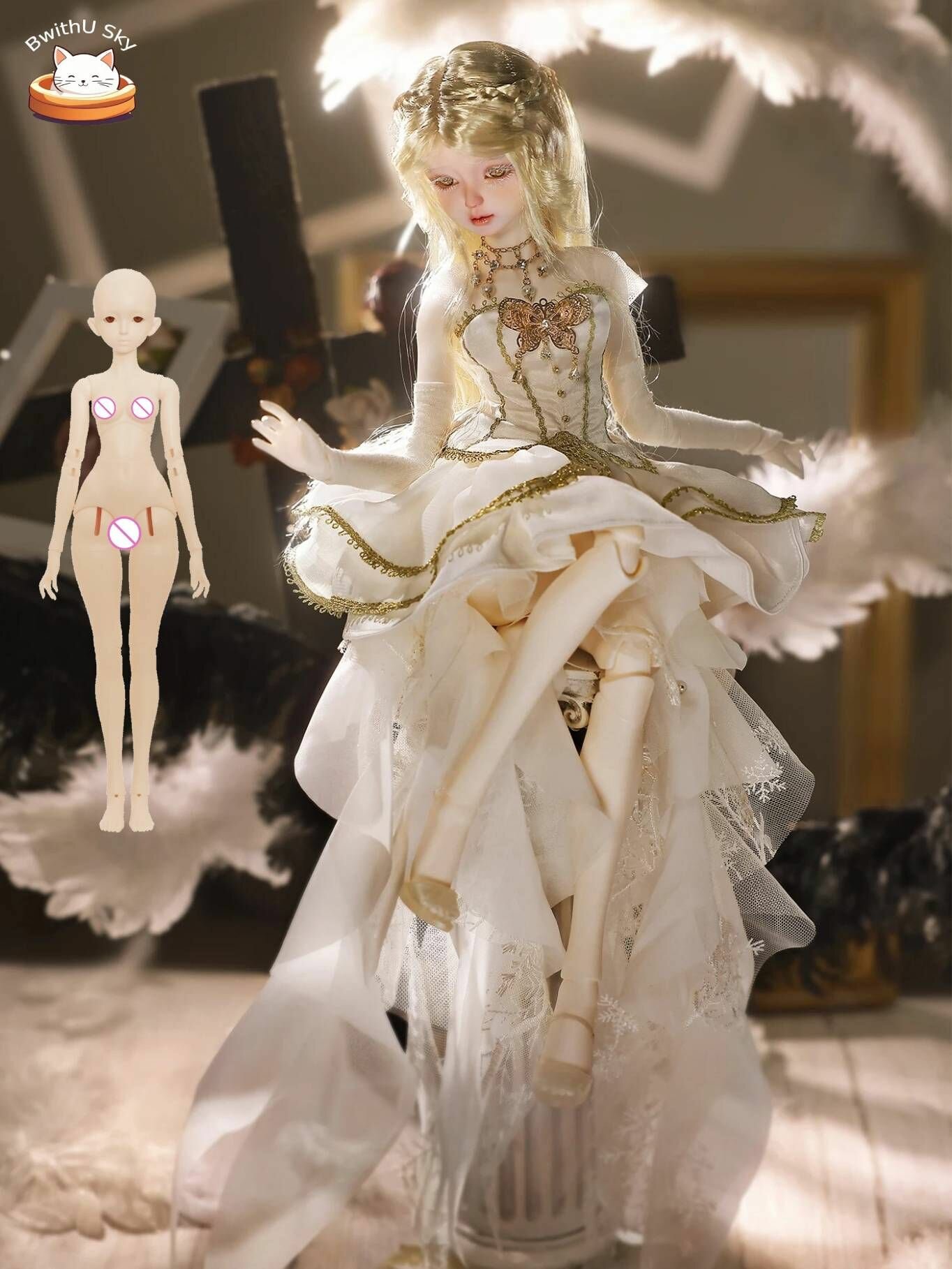 Кукла коллекционная BwithU QY, 1/4 обнаженная кукла с нормальной кожей, без макияжа, без аксессуаров