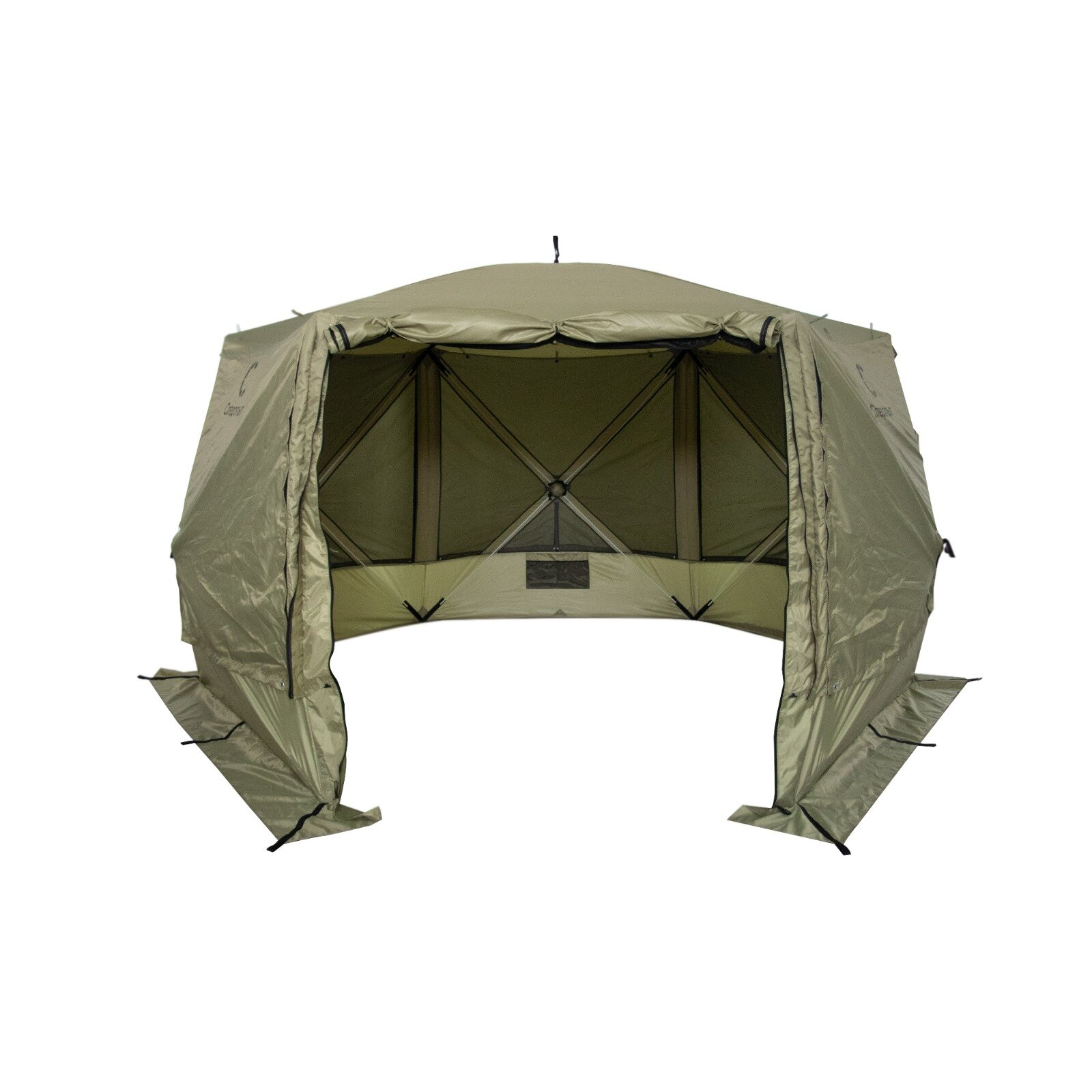 Шатер "следопыт" быстросборный, 6 стен, 3,35х3,85 м, h-2,25 м, S по полу 9,3 кв. м олива