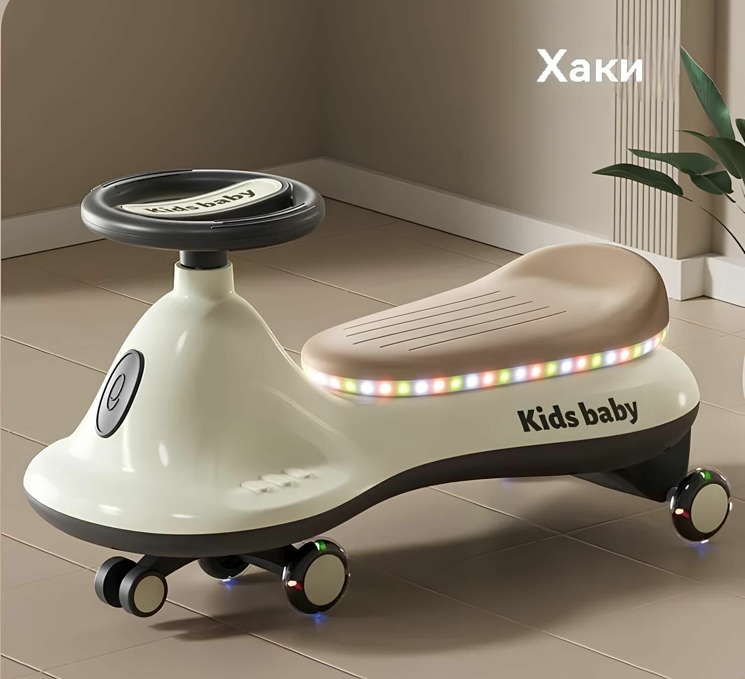 Сани-самокат Twisted Car, бесшумный, подсветка, пластик/АБС, зеленый