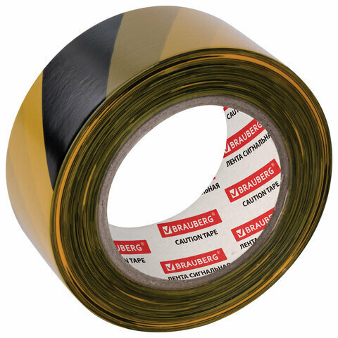 4 шт, Лента сигнальная желто-черная, 50 мм х 200 м, BRAUBERG "Грандмастер", основа полиэтилен, 604891