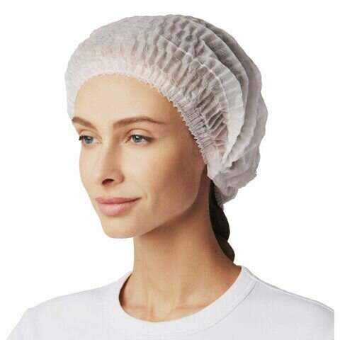 6 шт. Шапочка белая "Шарлотта" комплект 100 штук из нетканого материала SMS 10 г/м2, d 30 см, SMZ