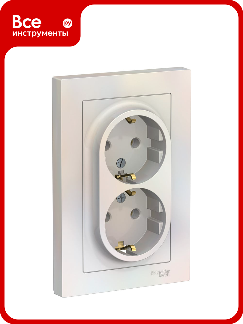 Двухместная розетка Systeme Electric ATLAS DESIGN с заземлением 16А в сборе жемчуг ATN000424