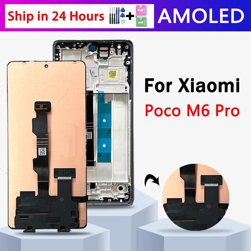 6,67-дюймовый протестированный экран M6Pro для Xiaomi Poco M6 Pro 4G, ЖК-дисплей, цифровой сенсорный экран, дигитайзер в сборе, замена Ori NO Frame