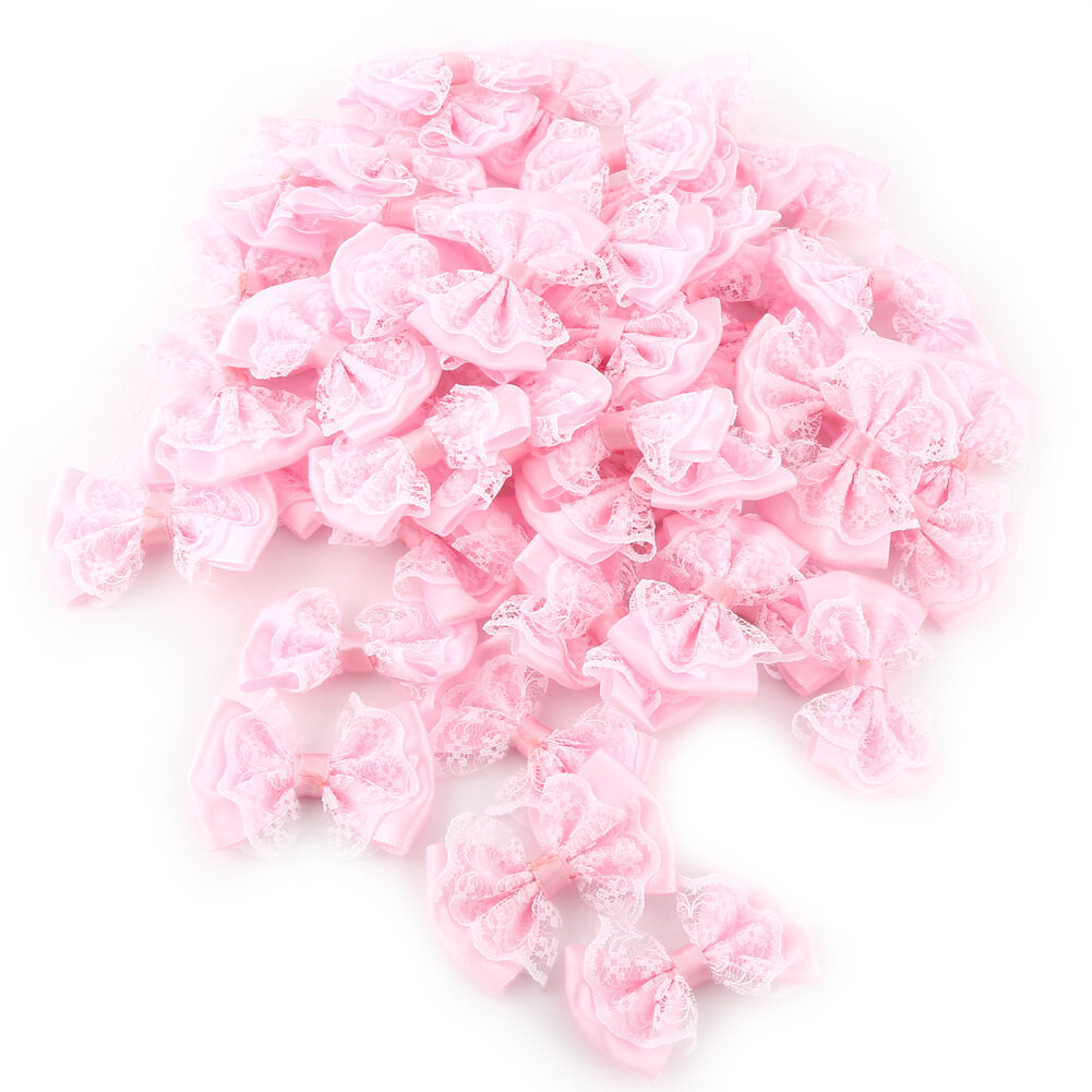 Свадебные аппликации с бантами, шитьё, украшения, изготовление поделок (розовый)