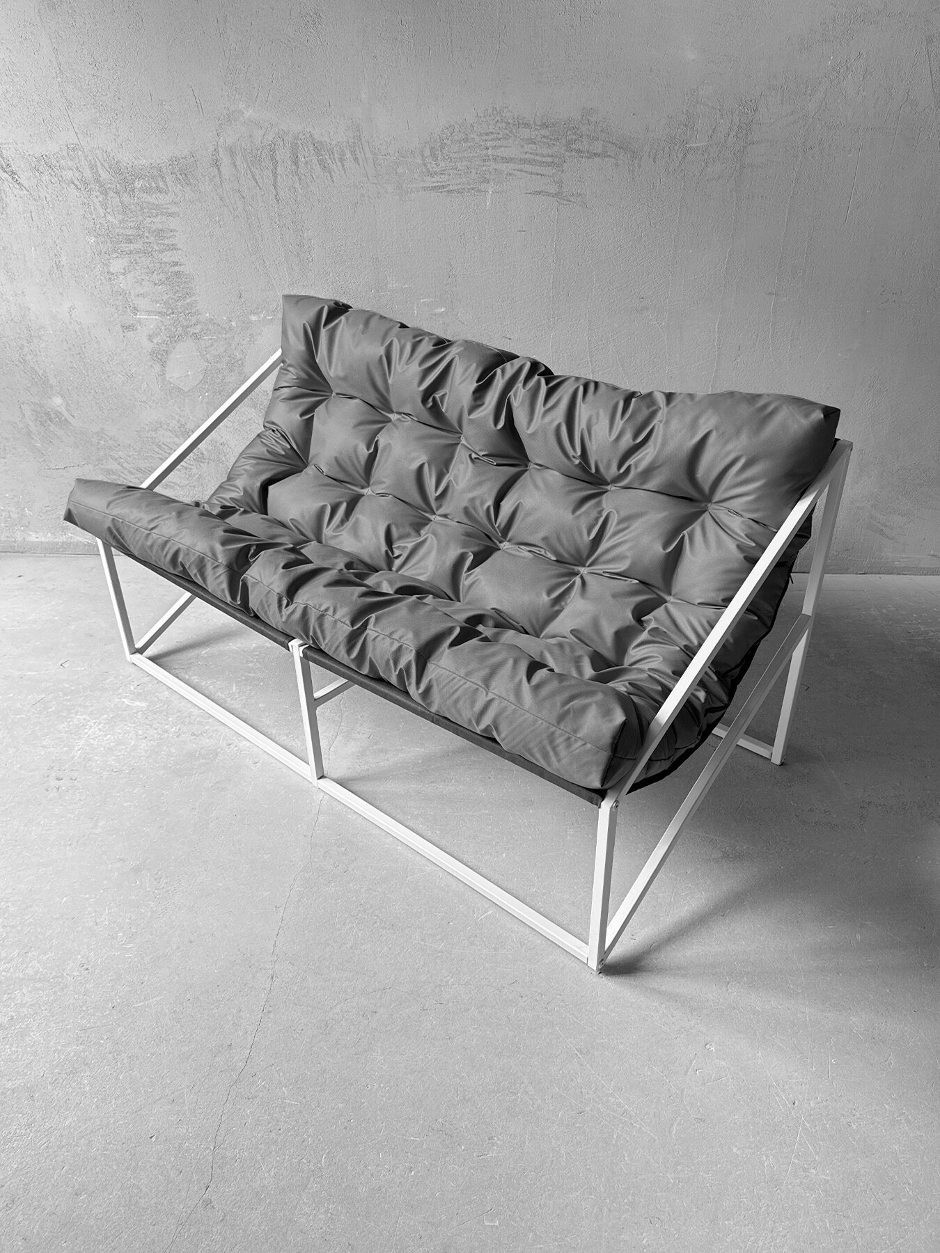 Диван лофт прямой, уличный, в офис, на балкон, на веранду, в гостинную, кухонный, Лофтовик + оксфорд серый