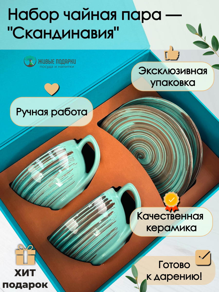 Чайная пара "Скандинавия" 250 мл, 2шт, в подарочной коробке, бирюза