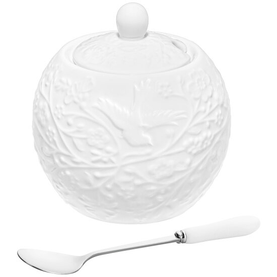 Сахарница Elan Gallery "Райский сад" 500 мл, 11х11х12 см, с ложкой, фарфор (630112)