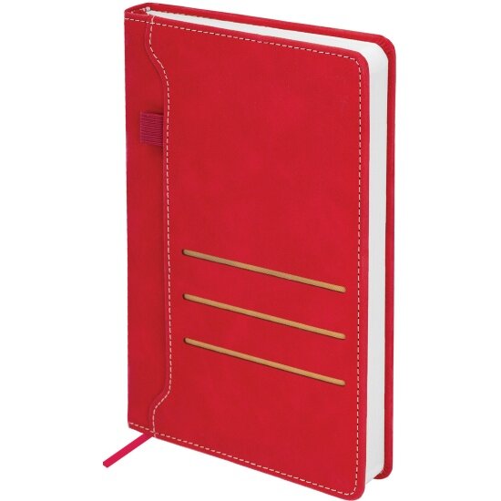 Ежедневник недатированный Brauberg А5 138х213 мм, "Slot", под кожу, держатель для ручки, 160 листов, красный, 116606