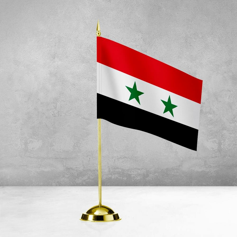 Настольный флаг Сирии на пластиковой подставке под золото