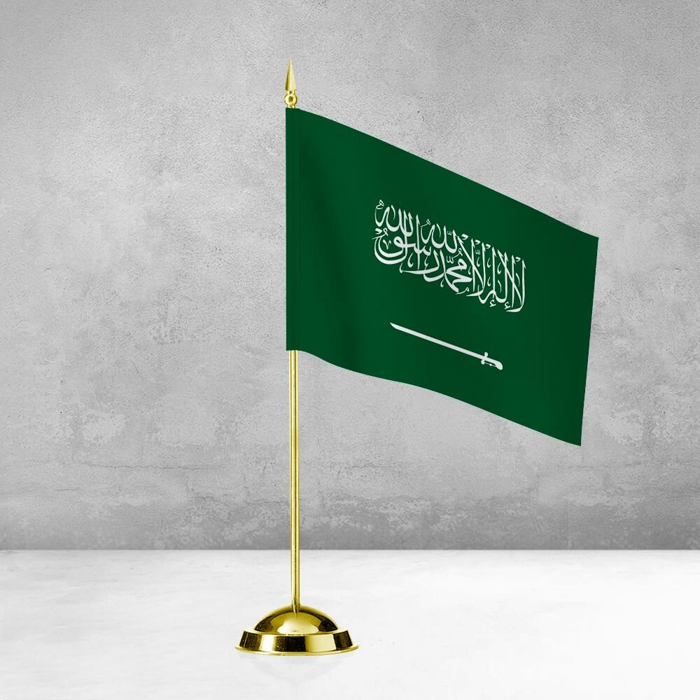 Настольный флаг Саудовской Аравии на пластиковой подставке под золото