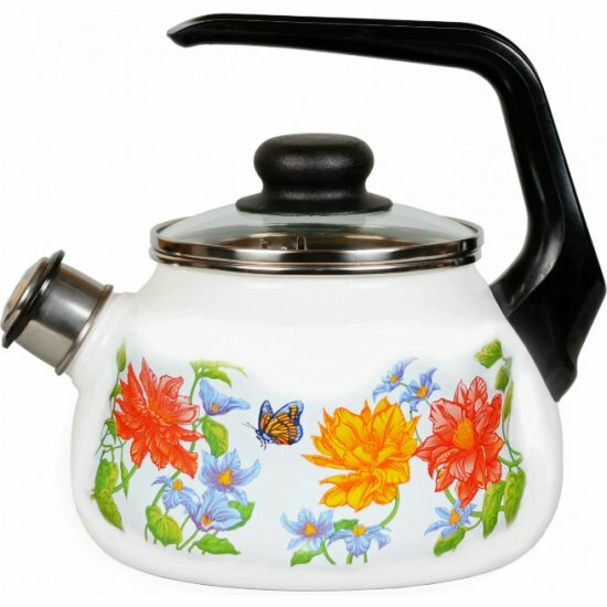 Чайник Стальэмаль Цветочный 2 л, со свистком, эмаль (4с210/я)