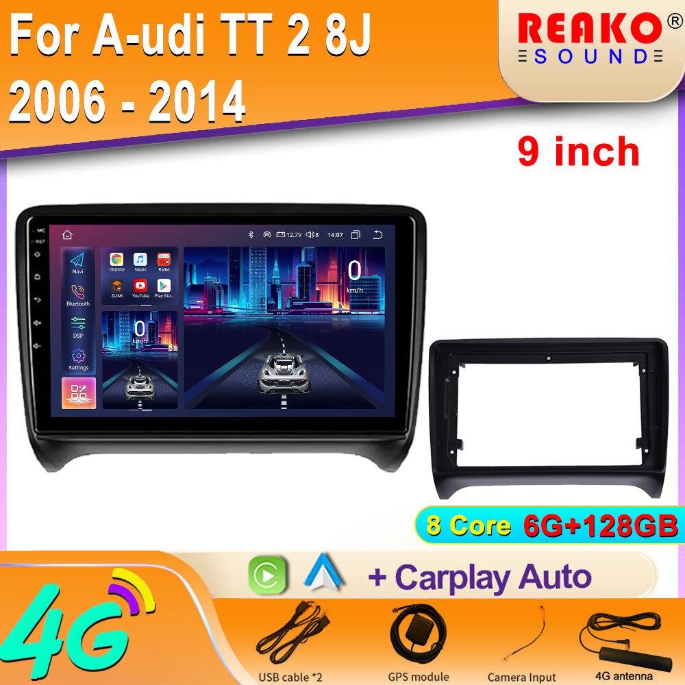 Магнитола для A-udi TT 2 8J 2006 - 2014 , с камерой заднего вида. IPS экран 9 дюймов, Wifi 2din с сенсорным экраном, usb и блютузом.
