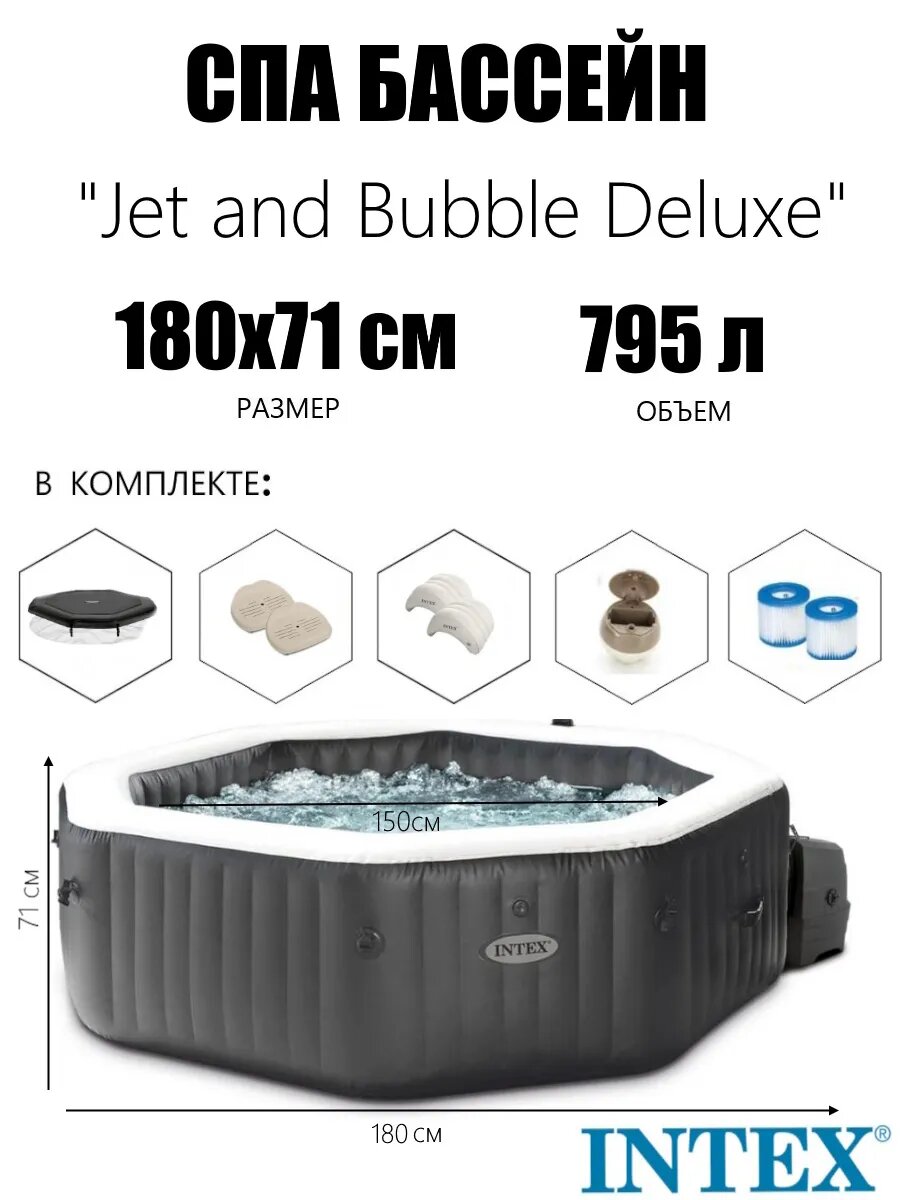 СПА-бассейн 150/201х71см "Jet and Bubble Deluxe" 795л, восьмигр, гидро-аэромассаж, хлорогенератор