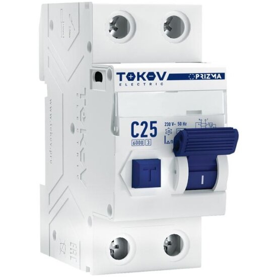 Дифференциальный автомат Tokov Electric 2П (1P+N) 25А 30мА тип AC 6кА хар-ка C, TKE-PZ60-RCBO-2-25-30-AC