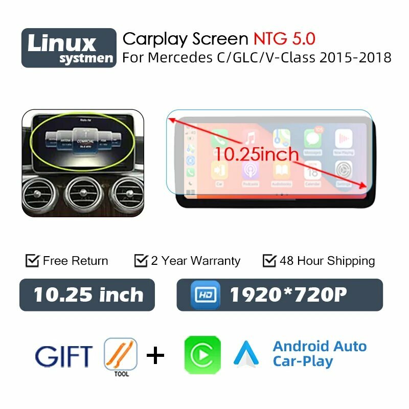 Беспроводной экран Carplay для Mercedes C Class W205 GLC X253 C180 C200 300 350 2015-2018 Автомобильный мультимедийный плеер Android Auto Radio