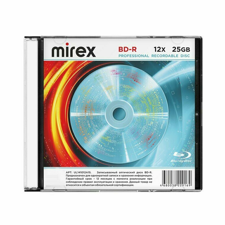 Диск BD-R (Blu-ray) Mirex 25ГБ,12x, SLIM-футляр (UL141012A1S)-test