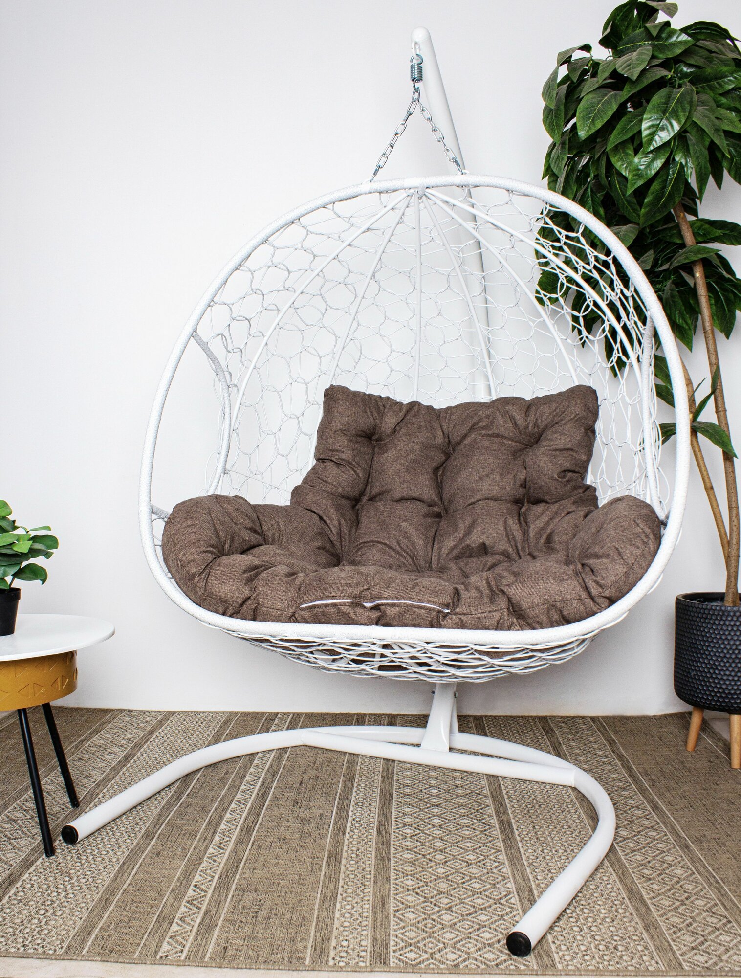 Подвесное кресло HOME для двоих белое, подушка какао