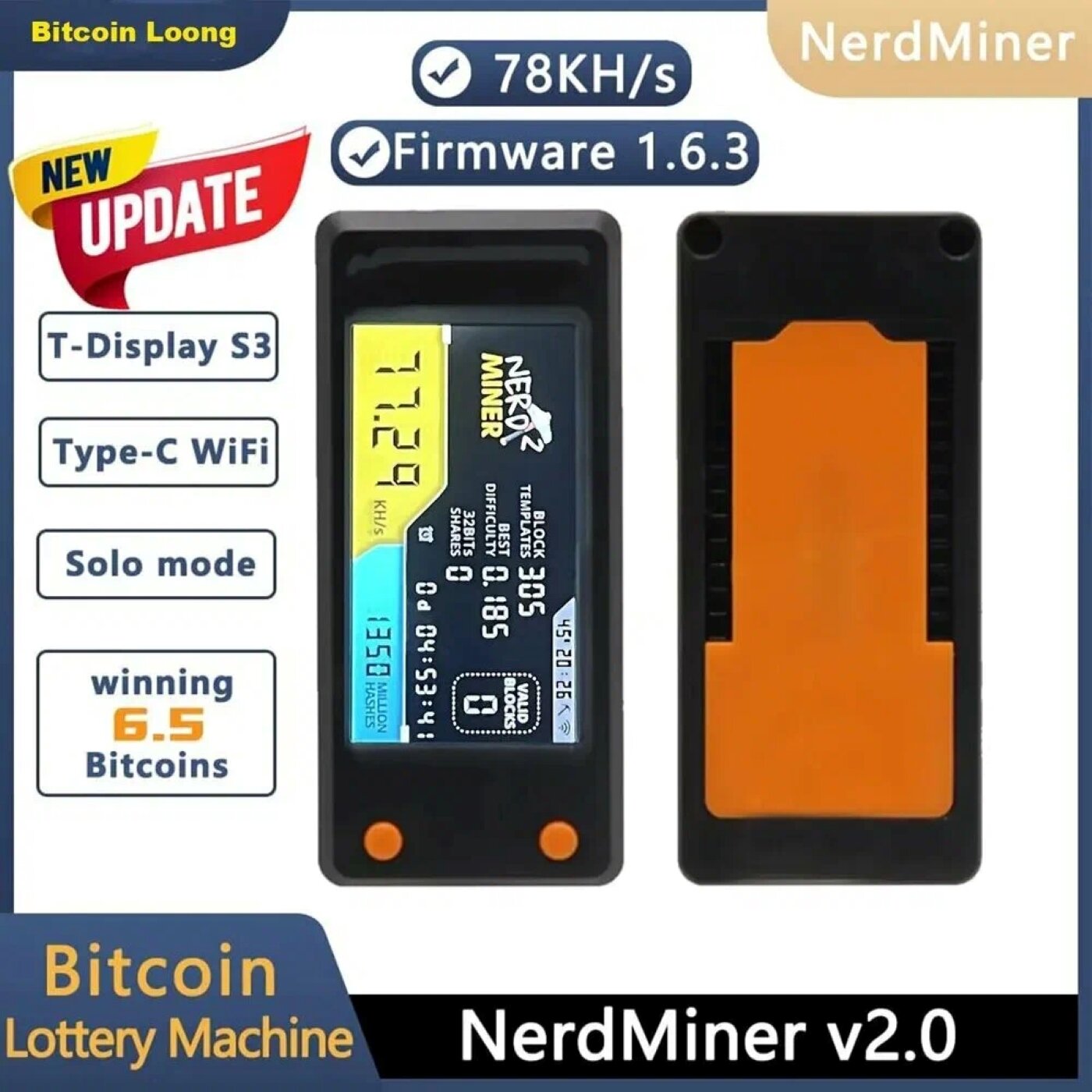 Лотерейный автомат Nerdminer V2, скорость передачи данных 77 кбит/с, потребляемая мощность 1 Вт, автомат thumb lotto