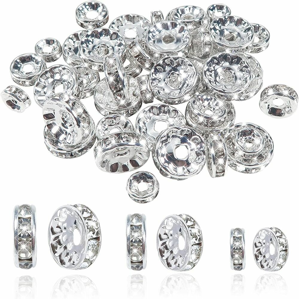 Бусины разделители со стразами 8 мм, набор 100 шт для браслетов, бижутерии и рукоделия, блестящие шплинты-ограничители