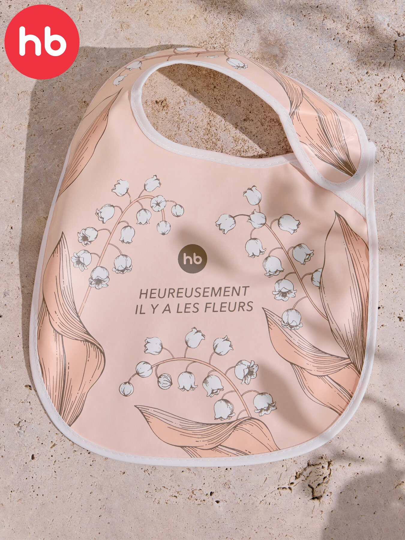 16009, Нагрудник для кормления Happy Baby Waterproof Baby Bib X1, слюнявчик, водонепроницаемый, розовый с ландышами