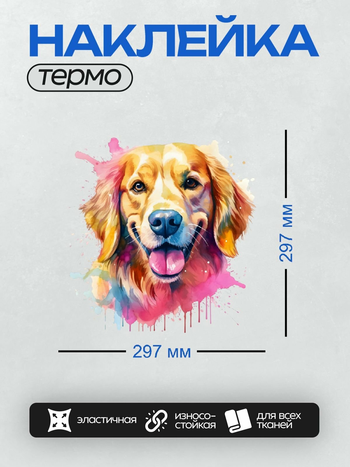 Термонаклейка PrintyFull на одежду DTF / Портрет золотистого ретривера
