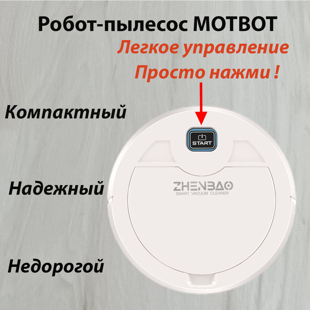 Мини робот-пылесос MOTBOT для чистого пола в доме и офисе с подсветкой белый