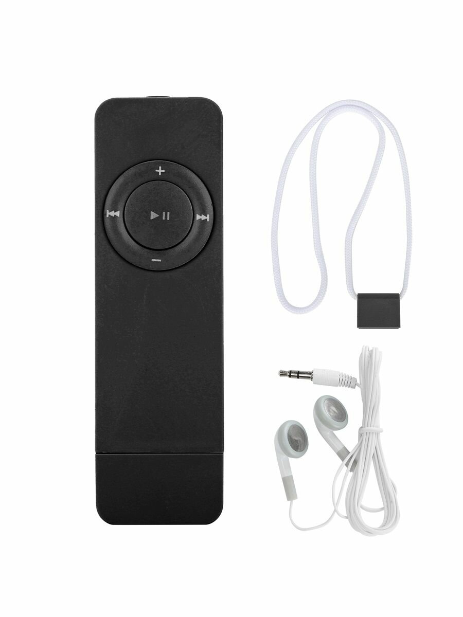 Портативный MP3-плеер со шнурком, черный, MP3-медиаплеер для прослушивания музыки
