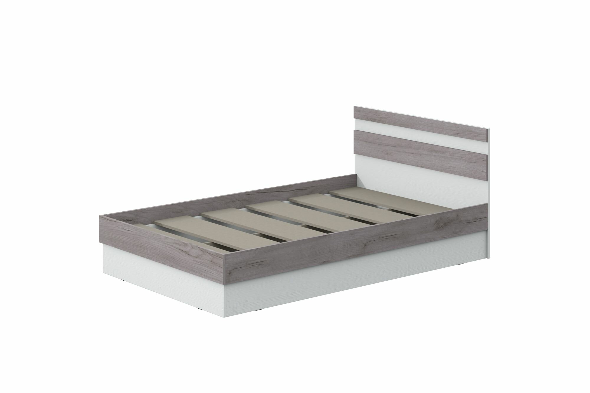 Кровать односпальная "Соната" 120 см, Цвет Белый текстурный, Дуб Крафт серый, подростковая, детская, в спальню