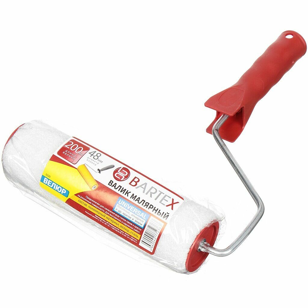 Малярный валик Bartex велюр, пластик, 200 мм, с бюгелем