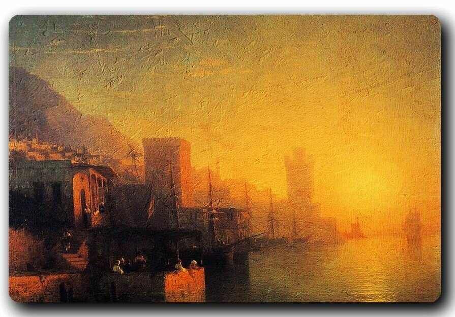 Репродукция/Картина/Иван Айвазовский "Остров Родос"/Интерьерная фреска на доске/30х20 см