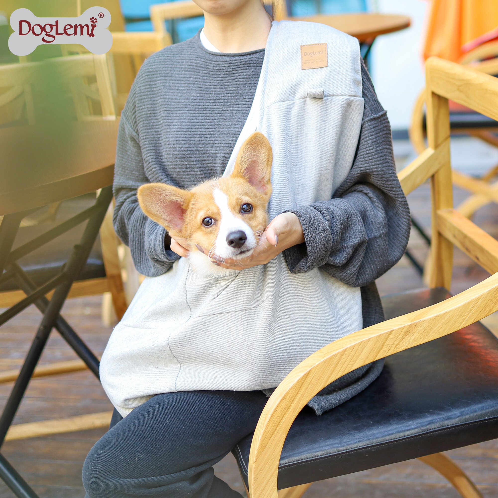 Слинг сумка переноска для кошек и собак малых пород Doglemi светло-серая, до 10кг / Шпицельшоп