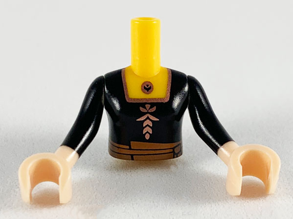 Torso Mini Doll Girl Black Bodice and Copper Flower Pattern, Light Nougat Arms with Hands with Black Sleeves, FTGpb246c01 Bright Light Orange U