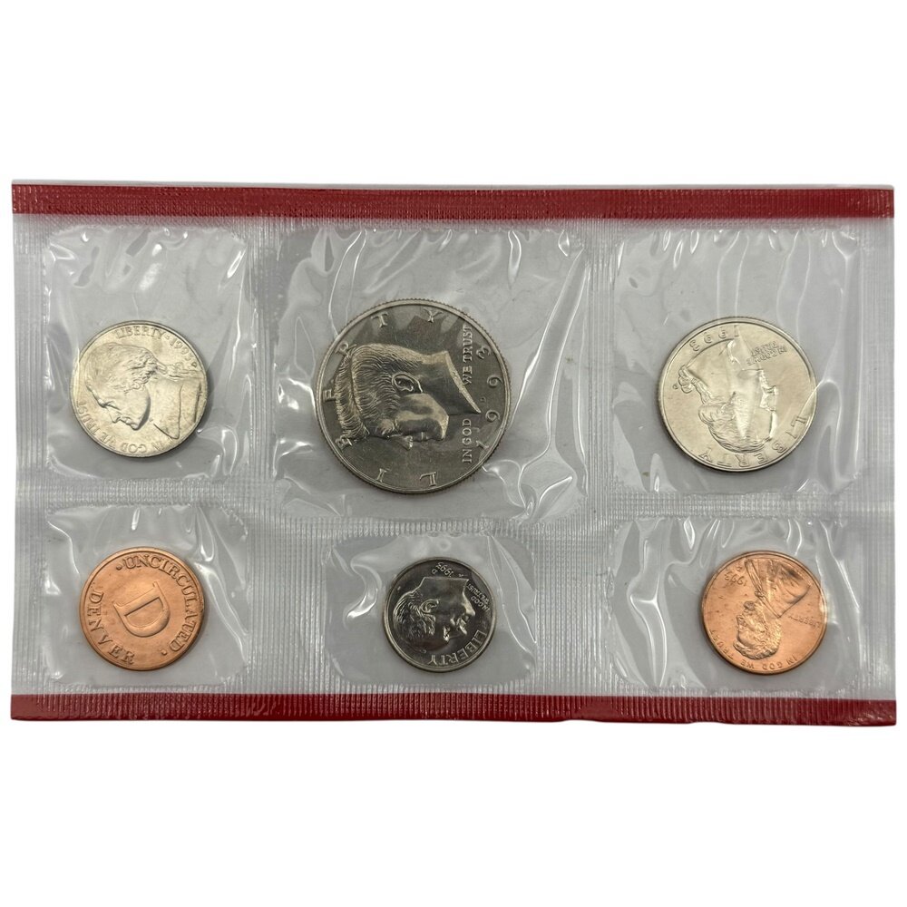 США, набор монет регулярного выпуска 1, 5, 10, 25, 50 центов 1993 г. (D) (Запайка)