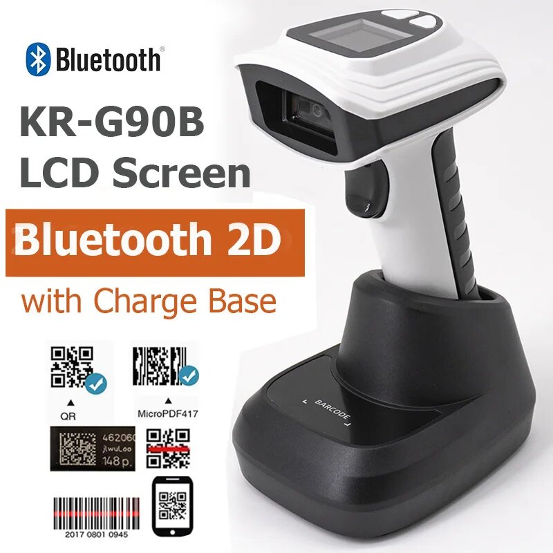 Bluetooth-сканер штрих-кодов KR-G90B с LCD и зарядной базой