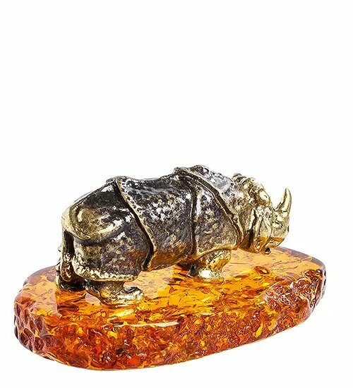 AM-1142 Фигурка "Носорог индийский" (латунь, янтарь)