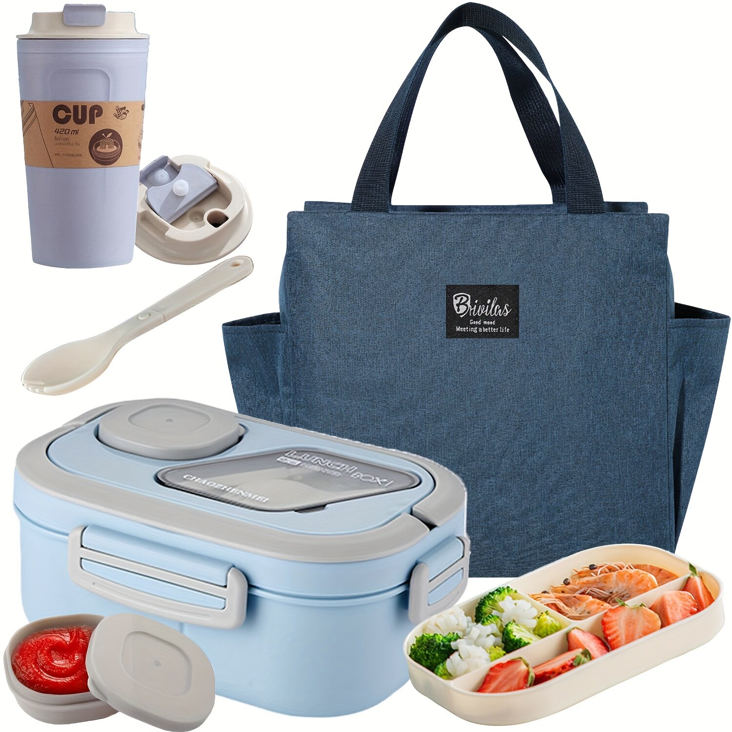 Японский набор ланчбоксов: контейнер + столовые приборы для школы, офиса и пикника.