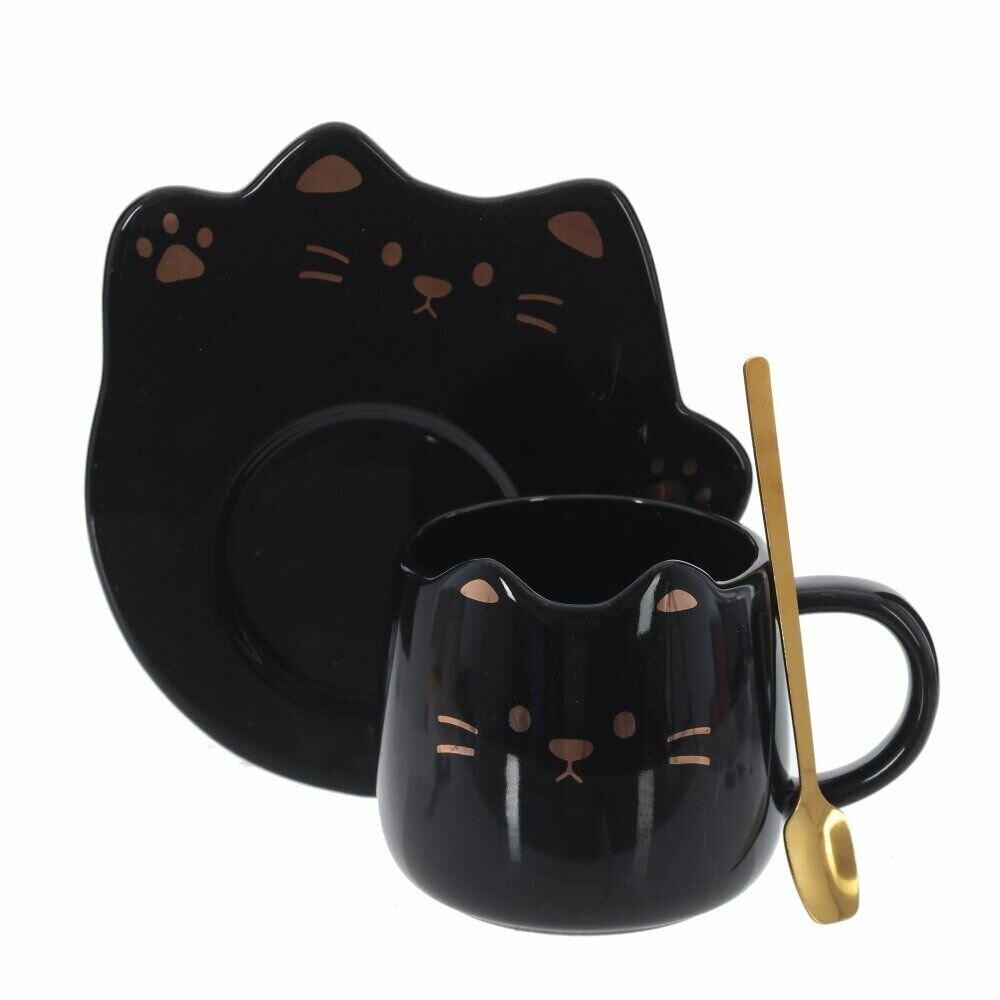 Кружка с блюдцем и ложкой, 300 мл, L16 W15 H10 см