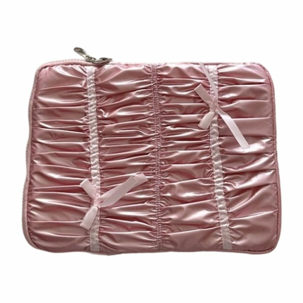 Вышитая плиссированная сумка для компьютера ipad с бантом macaron bow-розовый-11 дюймов