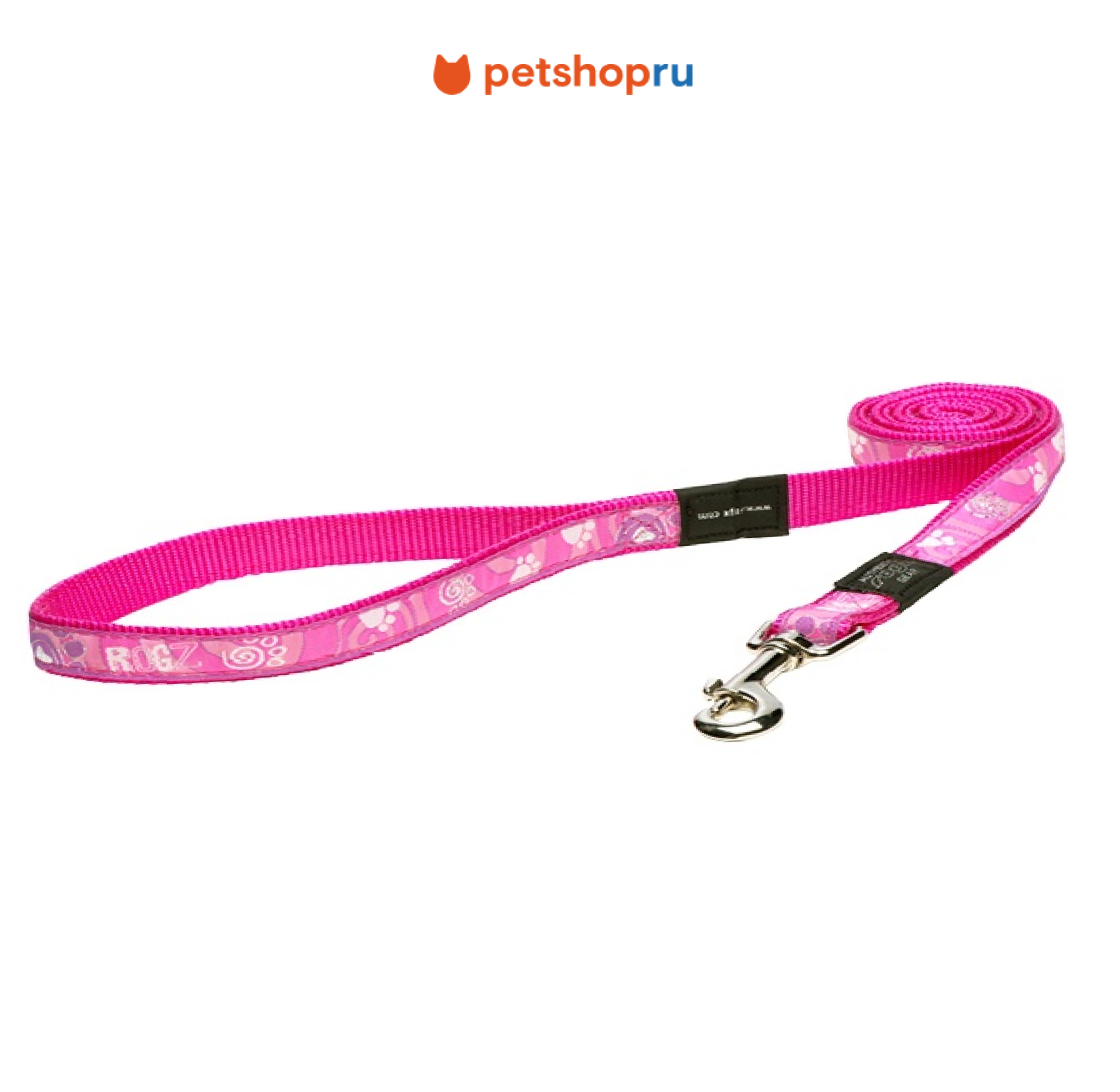 Rogz поводок "Fancy dress", р-р XL, ш: 2,5 см, дл: 1,2м, "Розовая лапка"