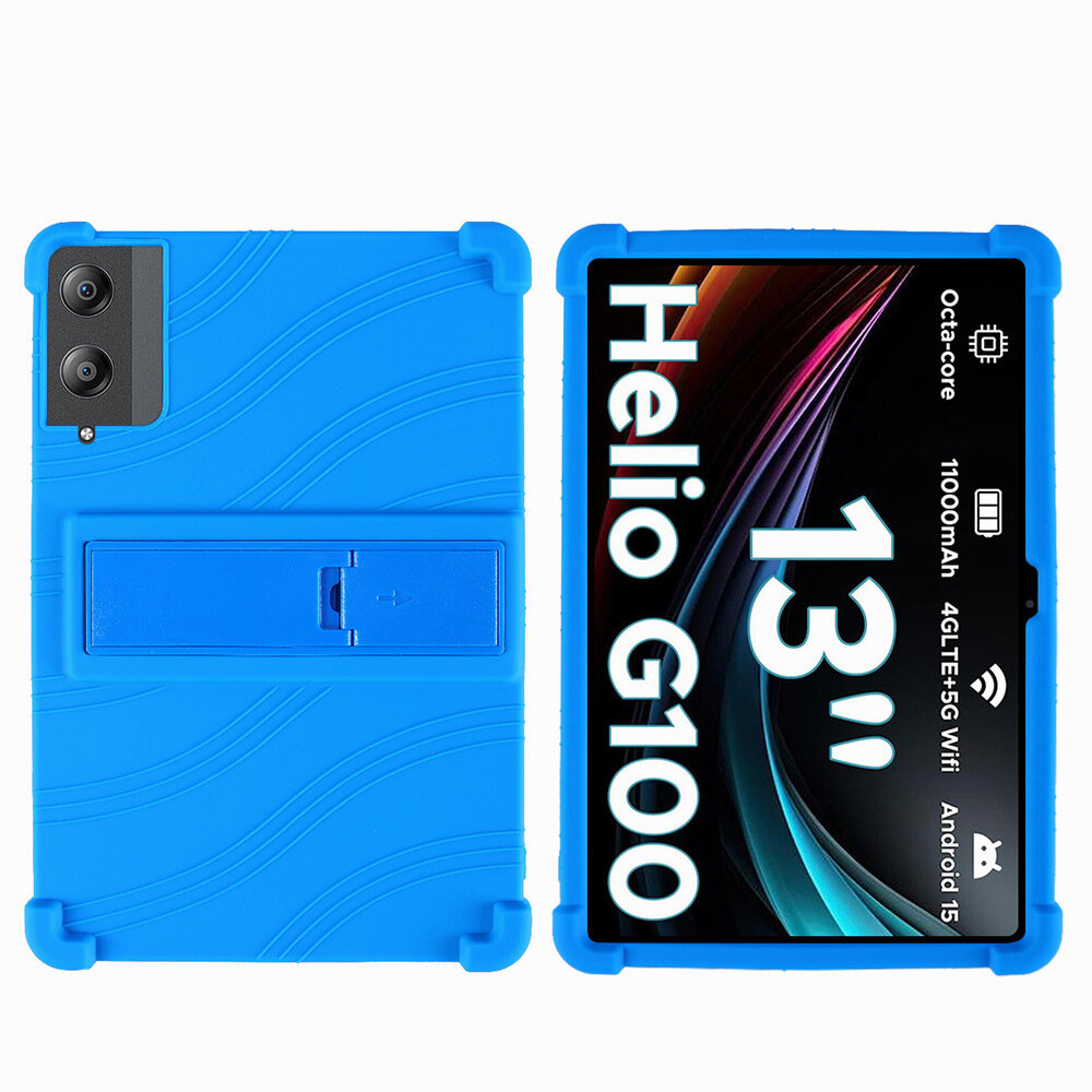Силиконовый противоударный чехол-бампер MyPads «Silicone protettivo» для планшета Doogee Tab E3 Pro с усиленной защитой углов с подставкой, в синем.